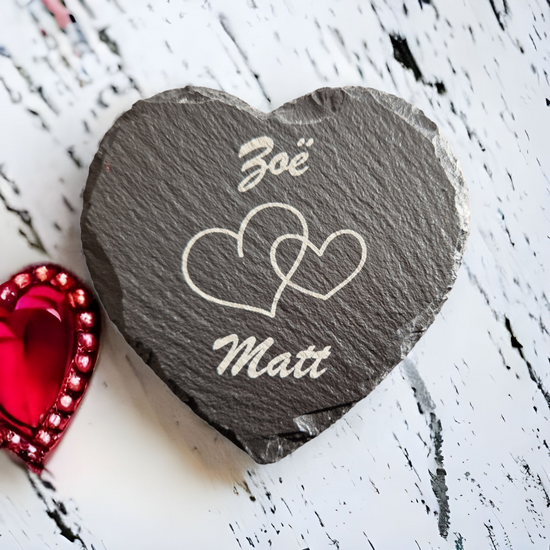 Personalised slate heart coaster for couples – Coasters and Keepsakes